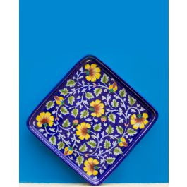 Buy Blue Pottery Floral Design Serving Tray | Blue Color Decorative Art ...